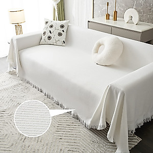 MYSKY HOME Couch Covers for 2 Cushion Couch Sofa Slipcovers Geometrical Sofa Covers for Living Room Sectional Sofa Covers for Dogs (X-Large, 71" x 118", White)