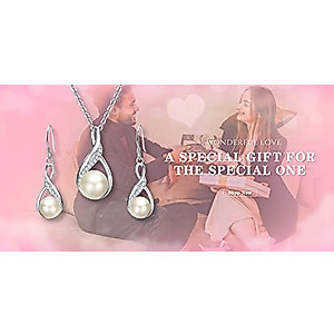 EleQueen 925 Sterling Silver CZ Freshwater Cultured Pearls Bridal Pendant Necklace Earrings Wedding Jewelry Sets, Valentine's Day/Mother's Day/Christmas Jewelry Gift for Girlfriend/Mom