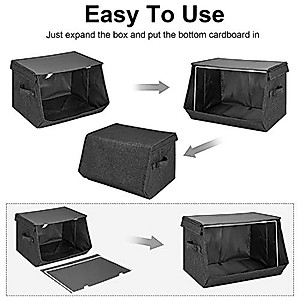 i BKGOO Set of 2 Stackable storage bins,Linen Fabric Foldable Storage Organizer Cubes Box whits Lids and Own-Handle Storage Organizer Bins for Home Office Nursery Dark gray 15x10.5 x10inch