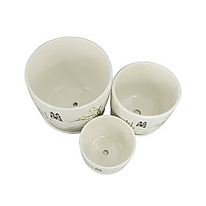 Dahlia Set of 3 Hand Painted Ceramic Planter/Plant Pot/Flower Pot w. Attached Saucer, Orchid