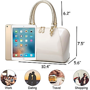 ZiMing Glossy Patent Leather Handbags for Women Top Handle Purse Satchel Bag Stylish Handbag Medium Tote Bags Shoulder Bag Evening Bag-White