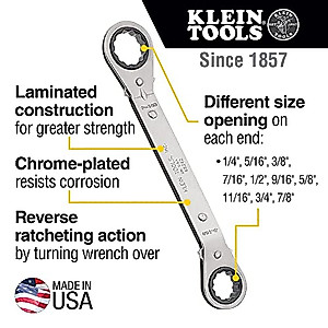 Klein Tools 68245 Reversible Ratcheting Box Wrench Set, 5-Piece, Black