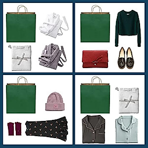 vanhel 50Pcs 13.85x13.85x6.3 inch Kraft Paper Bags with Handles,Gift Bags Large,100% Recyclable Green Paper Bags,Gift Bags Bulk,for Boutiques,Small Business,Retail Stores(Green)