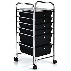 GOFLAME 6-Drawer Rolling Storage Cart, Multifunctional Art Craft Organizer Cart, Mobile Utility Storage Cart with Removable Drawers & Lockable Wheels, Craft Cart for Home Office, School, Black