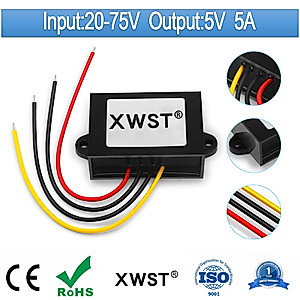 XWST DC 24V 36V 48V 60V Step Down to 5V 5A 25W Converter Voltage Reducer, 5Volts Regulator Waterproof DC/DC Buck Transformer Power Supply