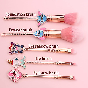 Interstellar Baby Makeup Brushes Set, 5Pcs Creative Stitch Theme Cosmetic Makeup Brush, Premium Synthetic Foundation Eyeshades Brush Sets Best Gifts for Teen Girls Women