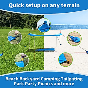 LeMuna Beach Tent Canopy Pop Up Sun Shade UPF50+, Lightweight Outdoor Shade with Sand Shovel, Ground Pegs and Stability Poles, Portable Set for Family Fun Trips (Blue, 10×10 FT 2 Pole)