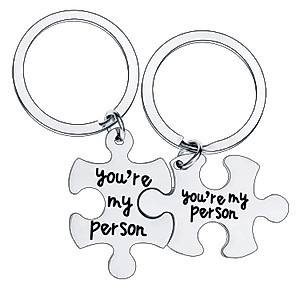 2PC You're My Person Puzzle Stainless Steel Keychain Jewelry Set Valentines Day Best Friend Gift Key Chain