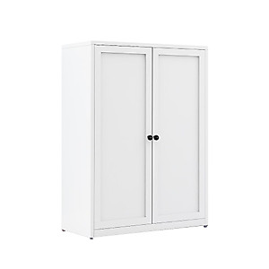 Fumedo 2 Door White Metal Storage Base Cabinet for Bed Room,Living Room,Home,Hotel,Office,Garage,Gym, School,2 Adjustable Shleves,3-Tiers