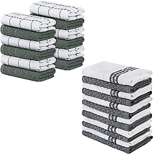 Utopia Towels Bundle of 24 Kitchen Dish Towels & Bar Mops - 12 Pack Tea Towels - 12 Pack Bar Towels - 100% Ring Spun Cotton - Soft, Absorbent & Multipurpose (Grey)