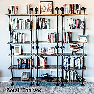 ZIOTHUM 6-Tier Industrial Pipe Shelves Shelf Shelving Rustic Wood Metal Wrought Iron Ladder Bookcase Bookshelf Wall Mounted Mount DIY Loft Vintage Floating Hanging Storage Display (23.6x9.8x78.7”)