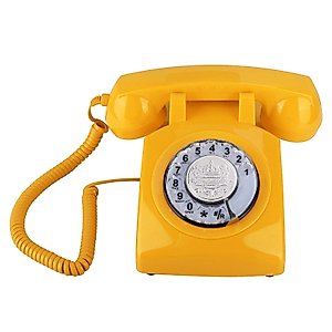 Demeras Retro Corded Phone Old Fashion Rotary Dial Telephone Vintage Landline Telephone Desk Phone Home Decoration(Yellow)