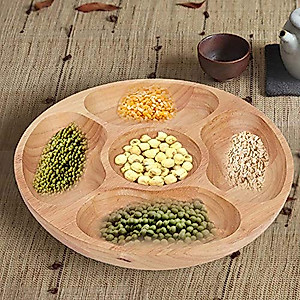 Round Serving Tray in Wood Wooden Food, Coffee Snack Trays All Natural Vegan Friendly Coasters Decorative Platter Cheese Board Dinner Set Perfect for Parties Holidays Family Breakfast Dinners Tea
