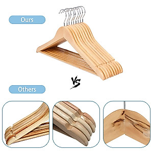 FSUTEG Coat Hangers 20 Pack Wooden Suit Hanger Wooden Hangers Premium Lotus Wood with Notches & Chrome Swivel Hook and Non Slip Pants Bar for Dress Clothes, Coats, Jackets, Pants, Shirts, Skirts