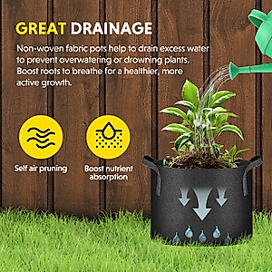 iPower 12-Pack 5 Gallon Grow Bags Heavy Duty Thickened Aeration Nonwoven Fabric Pots with Nylon Handles, for Planting Vegetables, Fruits, Flowers, Black