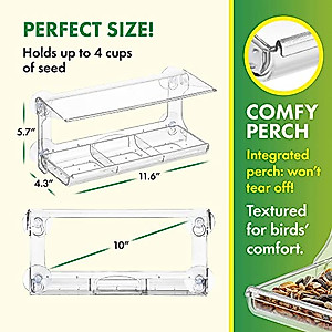 D.F. Omer Window Bird Feeder with 3 Section Tray and Roof Cover, Weatherproof Outdoor Suction Cup Hanger Acrylic Plastic Bird Feeder , Clear