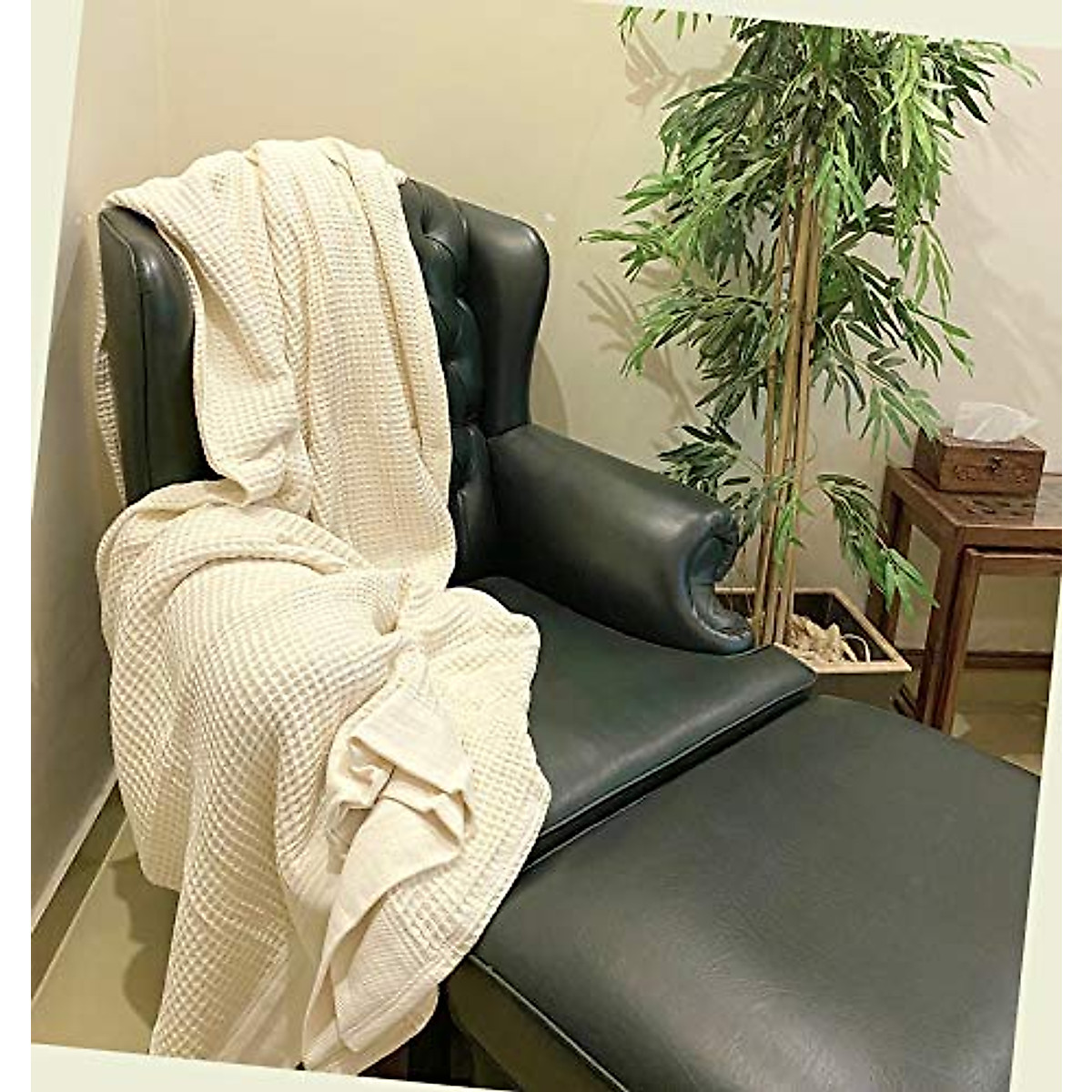 ARlinen 100% Cotton Blankets- Waffle Weave Cotton Blankets- Soft Lightweight Thermal Blankets (Ivory, Full Size)