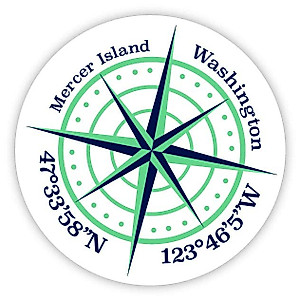 Mercer Island Washington 4-Inch Fridge Magnet Latitude Longitude Compass Design