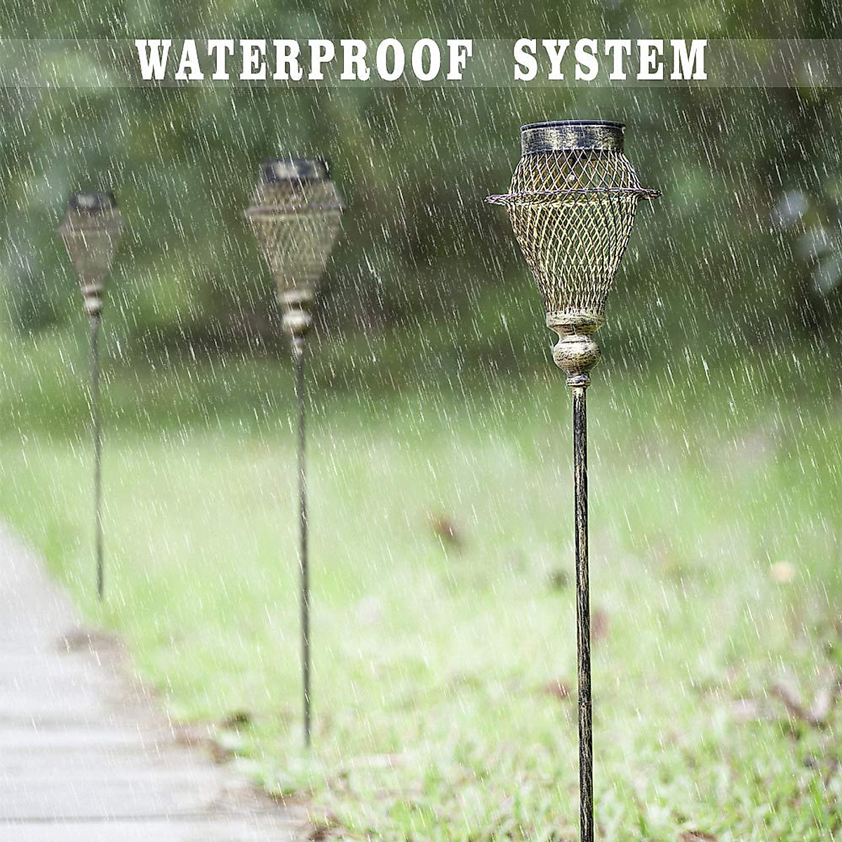 2Pack Solar Lights Outdoor Garden,Hanging Pathway Decor Light with Hollowout Retro Metal Waterproof Solar-Powered for Pool Party Porch Yard Patio Pond Wedding Christmas Decorations (pattern1)