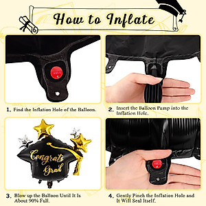 Graduation Cap Balloons, Large Academic Cap Shaped Black Mylar Graduation Foil Balloons, Grad Hat balloons for 2024 Graduation Party Decorations (Black Gold)