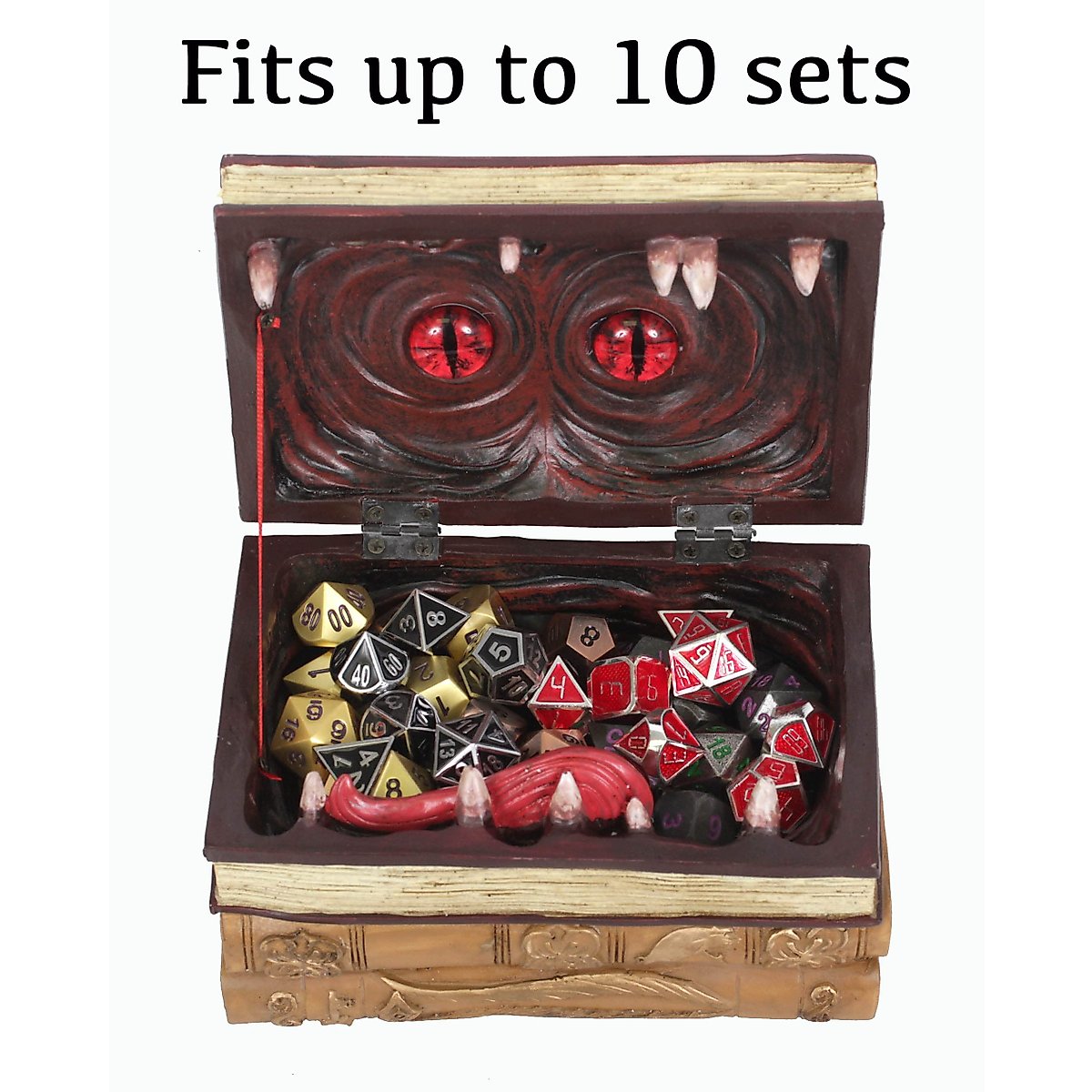 Forged Dice Co Dice Box Mimic Chest - Tomes of Terror - Container Holds up to 10 Sets of Polyhedral Dice - Dice Storage Box Fits Polyhedral Metal Dice D&D Miniatures - Dungeons and Dragons Accessories