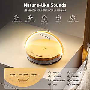 Vivilumens Bedside Table LED Night Light with Wireless Charger and Bluetooth Speaker, Desk Lamp As Sleep Aid White Noise Machine and Phone Holder, Great Birthday Gifts for Girlfriend, Women, Mom, Men