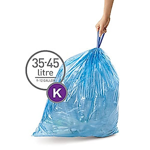 simplehuman 45 Liter Rectangular Kitchen Step Trash Can with Soft-Close Lid, Grey Plastic & Code K Custom Fit Drawstring Trash Bags, 35-45 Liter, 60 Liners, Blue, Count
