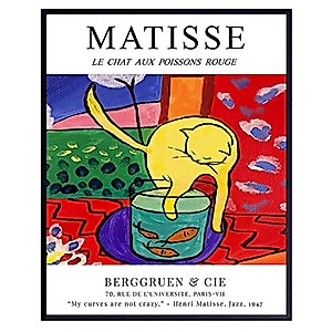 Matisse Poster Cat Wall Decor - 8x10 Mid Century Modern Wall Decor - Minimalist Wall Art - Abstract Art - Aesthetic Room Decor Gallery Wall Art - Cat Wall Art - Boho Bohemian Decor - Cat Themed Gifts