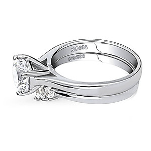 BERRICLE Sterling Silver 5-Stone Wedding Engagement Rings Cubic Zirconia CZ Solitaire Ring Set for Women, Rhodium Plated Size 5