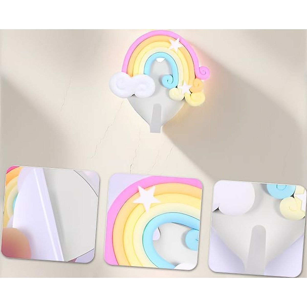 18Pcs Rainbow Wall Hook Cute Clouds Star Rainbow Key Hat Towel Hooks Adhesive Drill Free Wall Hangers Wall- Mounted Hanger Wall Clothes Hooks for Home Office Kids Room