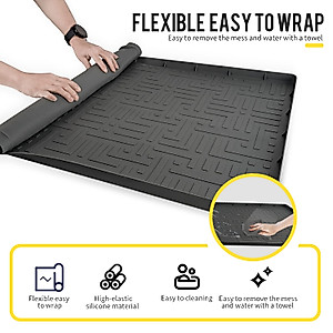 Under Sink Mat for Kitchen, 34"x21" Silicone Waterproof Mat Kitchen Bathroom Waterproof Cabinet Mat Sink liner, Protector for Under Sink Tray for Drips Leaks Mat, Hold Up to 4 Gallons - Grey
