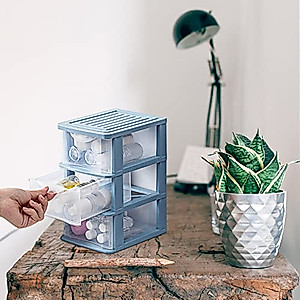1pcbox Drawers, Holder Decor Plastic Cube with Perfume Tyer Blue Organization Lipstick Desktop Countertops Drawer Storage Shelf Small Capacity Display Room