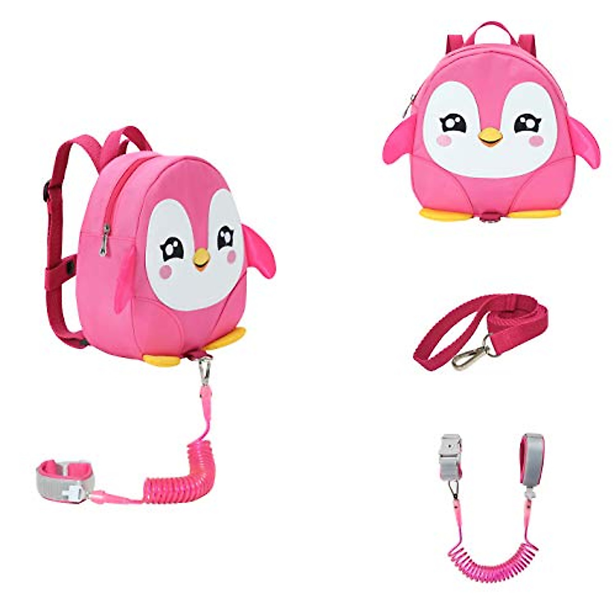Toddler Kids Penguin Harness Leash Backpack with Wrist Leashes Toddlers Child Safety Walking Wrist for Kid Girls Boys (Pink)