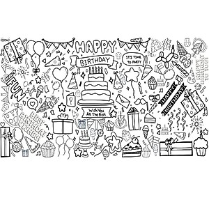 Huge Birthday Coloring Banner - 36 x 72 Inches Giant Paper Coloring Poster Paper Tablecloth for Kids Parties