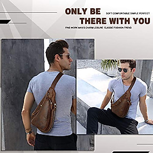 Leathario Men's Leather Sling bag Chest bag One shoulder bag Crossbody Bag Backpack for men