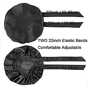 Satin Bonnet Silk Bonnet Hair Bonnet Jumbo Size for Sleeping Satin Bonnet Stretchy Tie Band for Women Long Curly Braid Hair (Black)