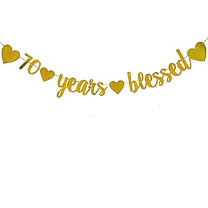 WEIANDBO 70 Years Blessed Gold Glitter Banner,Pre-Strung,70th Birthday / Wedding Anniversary Party Decorations Bunting Sign Backdrops,70 Years Blessed
