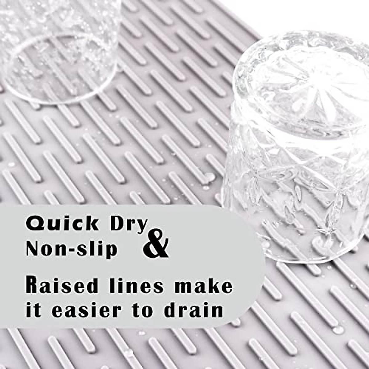 LeMuna Silicone Dish Drying Mat, Kitchen Sink Mat Non-Slip Easy Clean Heat-resistant, Dish Drainer Mat for Kitchen Counter, Sink, Refrigerator or Drawer liner (12" x 16")