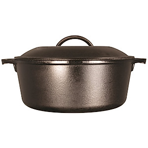 Lodge L8DOLKPLT Cast Iron Dutch Oven with Dual Handles, Pre-Seasoned, 5-Quart,Black