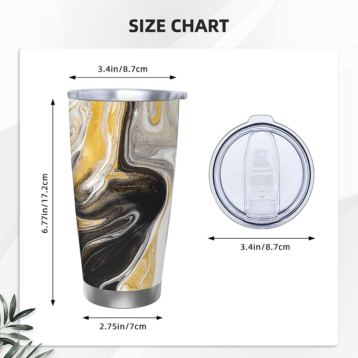 Black and Gold Swirl liquid ink marble 20oz Tumbler Stainless Steel Vacuum Insulated Coffee Travel Mug, Durable Coffee Travel Mug with Splash-Proof Lid Metal Straw and Brush Thermal Cup for Outdoor