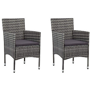 YITHOPI Outdoor Chair,Dining Chair,Wicker Outdoor Furniture,Outdoor Seating,for Patio, Deck, Lawn, Garden, Terrace or Backyard Spare Seat,Garden Dining Chairs 2 pcs Poly Rattan Gray