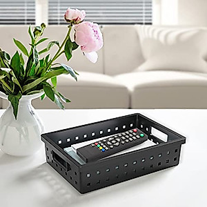 carrotez Small Plastic Storage Tray Basket, Durable Basket, Small Items Storage Organizer for Vanity, Office, Bathroom, Bedroom, Dress Room, Kitchen, Drawers -Black