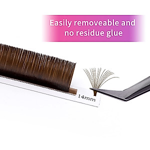 Brown Lash Extensions Easy Fan Volume Lashes Colored Lash Extensions C/D Curl Volume Lash Extension 0.07 FADLASH Self Fanning Eyelash Extensions (Dark Brown-0.07C, 8-14mm)