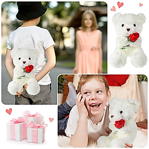 Civaner Christmas Plush Stuffed Animal Bear with Rose Funny Cute Stuffed Animal Plush Gifts for Kids Toddler Girlfriend Xmas Valentine's Day, 11.8 Inches