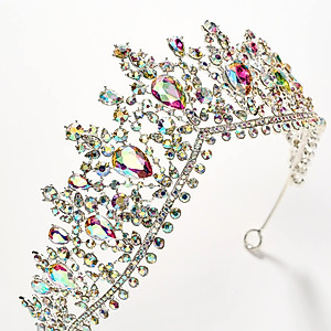 SWEETV Wedding Crown for Bride, 3-pack Tiara Earrings Necklace, Bridal Jewelry Set, Iridescent Crystal Costume Party Birthday Prom Pageant Jewelry for Women,Multicolored