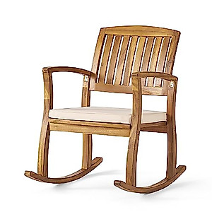 Christopher Knight Home Selma Acacia Rocking Chair with Cushion, Teak Finish