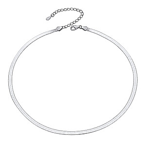 PROSTEEL 925 Sterling Silver Choker Necklace For Women 3mm Flat Chains Dainty 12inch Herringbone Snake Chain Chocker