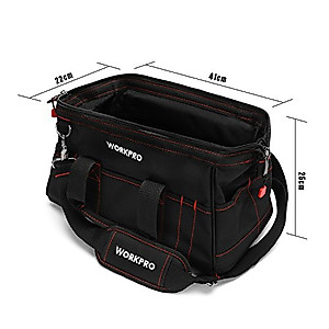 WORKPRO 16-inch Close Top Wide Mouth Tool Storage Bag with Water Proof Rubber Base, W081022A, 16"