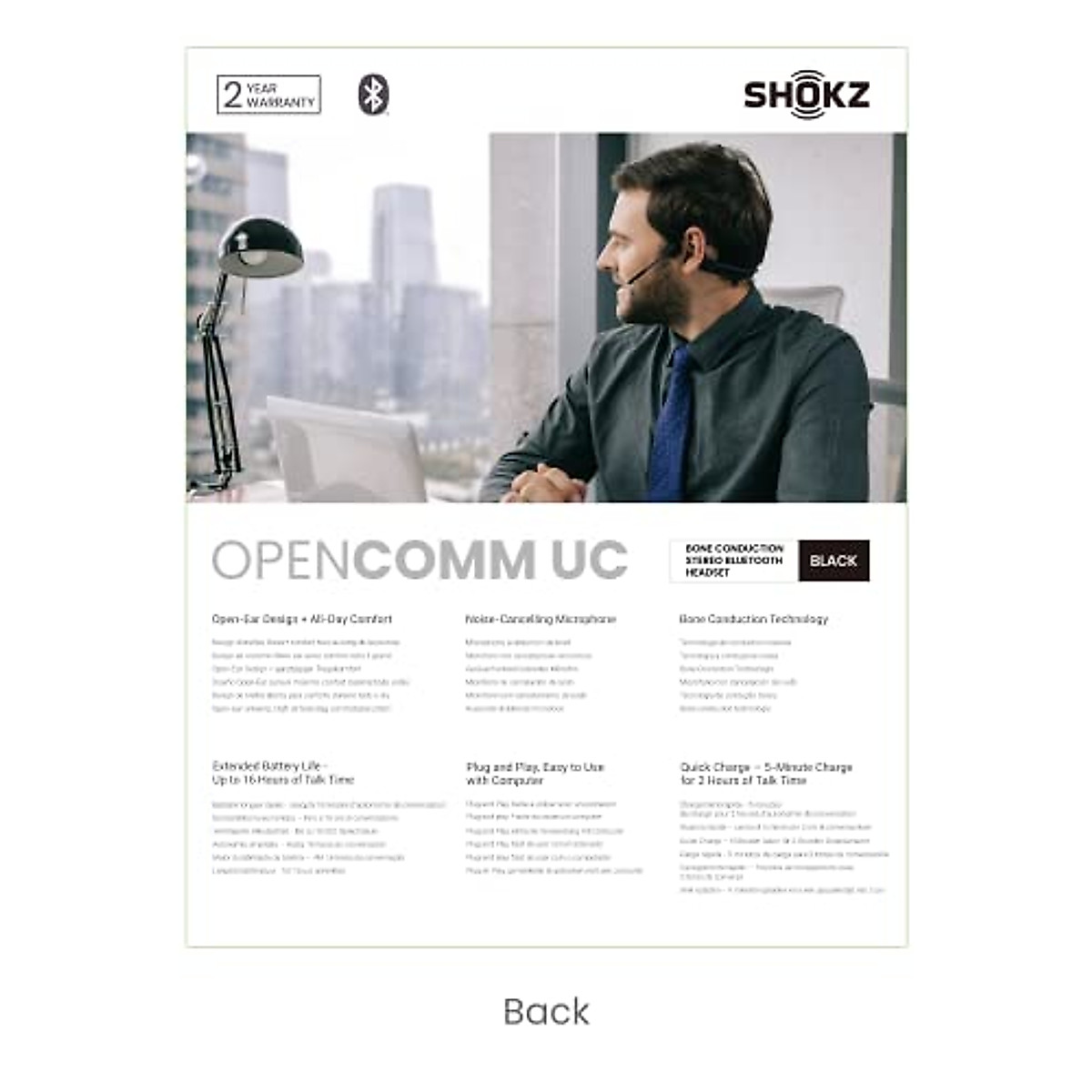 Shokz (AfterShokz)OpenComm UC Bone Conduction Bluetooth Stereo Computer Headset with Loop100 USB-A Adapter-Wireless PC Headphones Noise-Canceling Boom Microphone for Home Office Use,with Bookmark