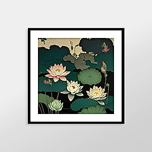 Japanese Lilly Pads Art Print for Wall Decor - Premium Giclee for Home Decor - Aesthetic Modern Wall Art Poster Painting Style Wall Artwork Decoration for Living Room, Ready to Frame
